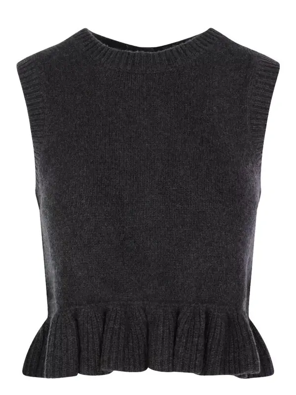 Cecilie Bahnsen Ruffled-peplum Crew-neck Gilet - Grey