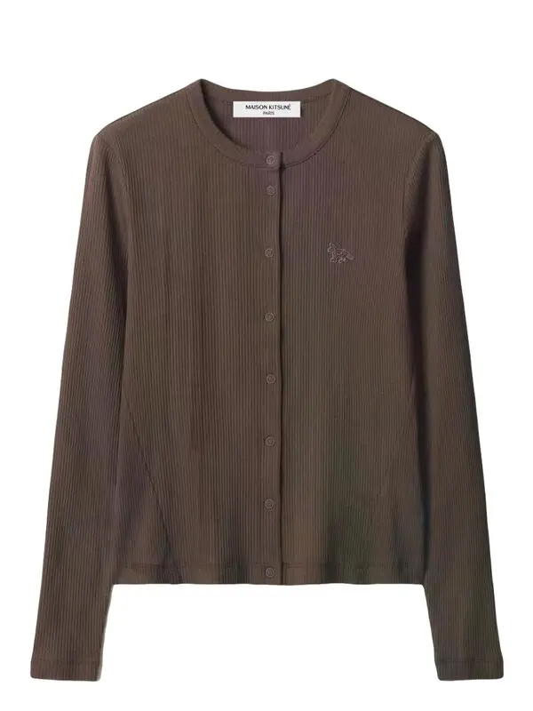 Maison Kitsuné Baby Fox Ribbed Knit Cardigan - Brown