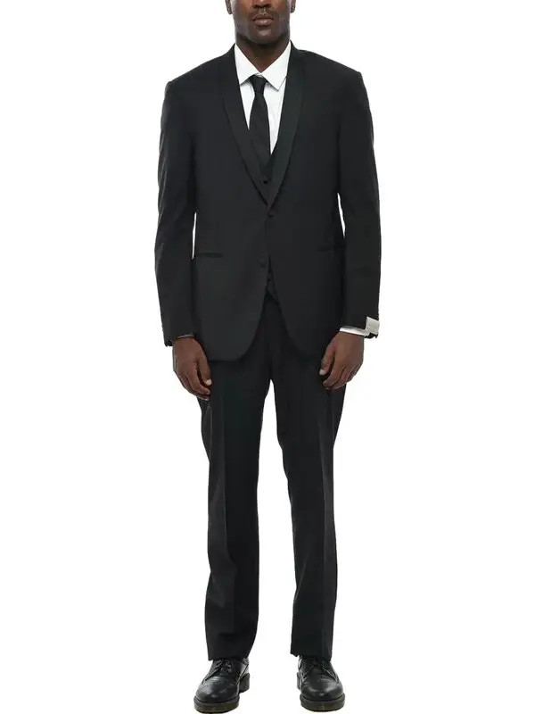 Corneliani Satin Shawl-lapel Three-piece Suit - Black