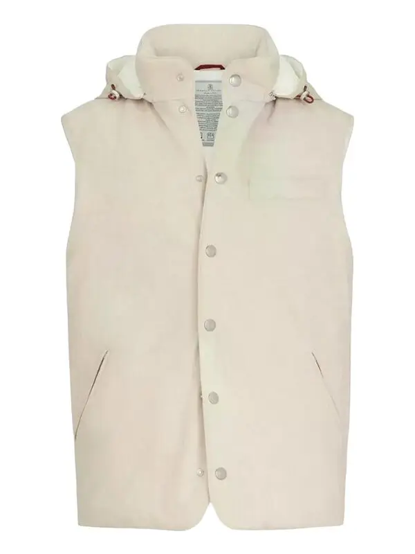 Brunello Cucinelli Bonded Wool Flannel Down Vest With Detachable Hood - Neutrals