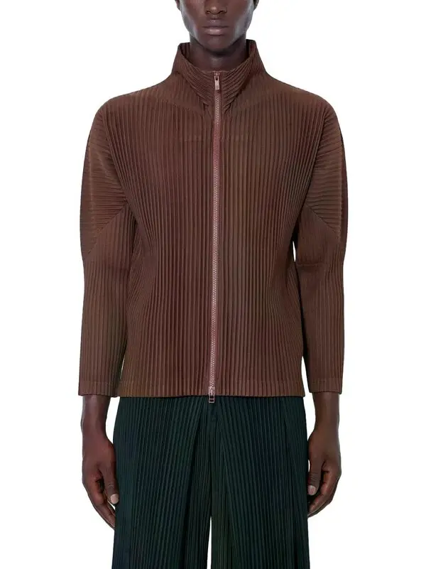 Issey Miyake Pleated High-neck Zip-up Jacket - Brown