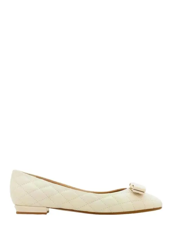 FERRAGAMO Quilted Nappa Leather Ballet Flats With Vara Bow - Neutrals
