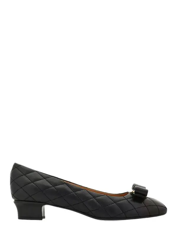 FERRAGAMO Quilted Nappa Leather Vara Bow Pumps - Black