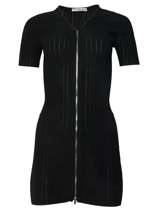 Alexander Wang Pointelle-knit V-neck Dress - Black