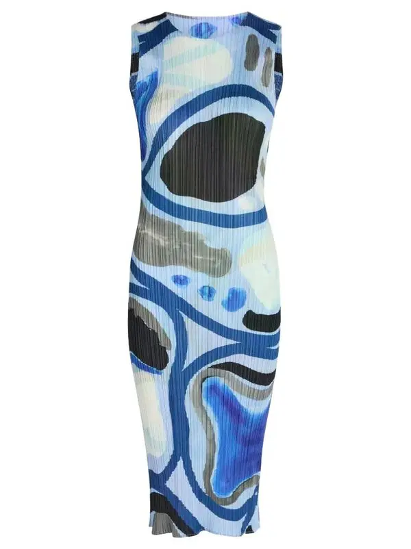 Issey Miyake Roll Abstract-print Midi Dress - Blue