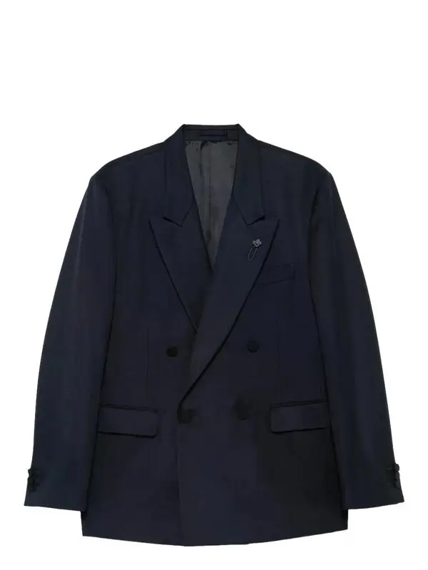 LARDINI Double-breasted Peak-lapel Jacket - Blue
