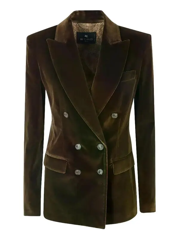 Etro Double-breasted Velvet Blazer - Brown