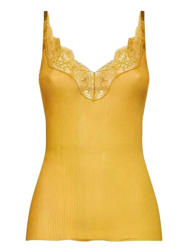 Saint Laurent Laced Tank Top In Ribbed Silk - Yellow