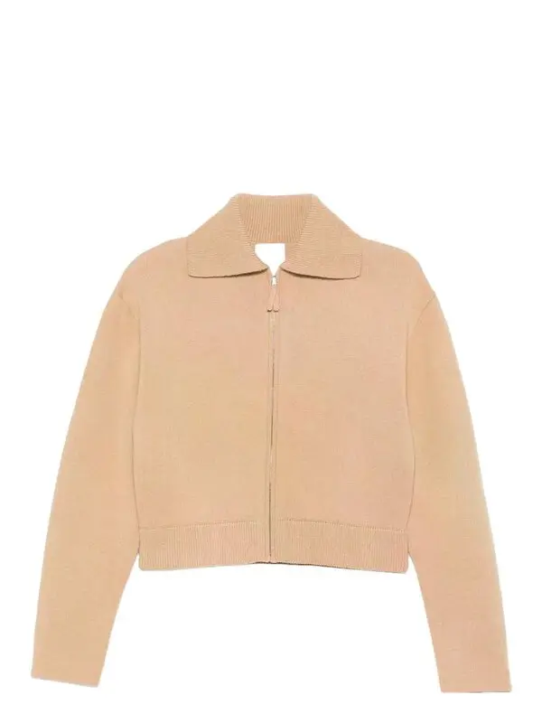 ALLUDE Zip-up Cardigan With Ribbed Trim - Neutrals