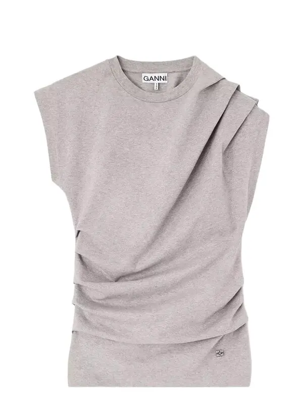 GANNI Draped Jersey Sleeveless Top - Grey