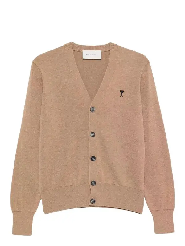AMI Paris De Coeur V-neck Cardigan - Neutrals