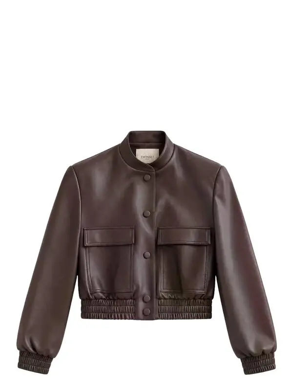 TWINSET Faux-leather Bomber Jacket With Pockets - Brown