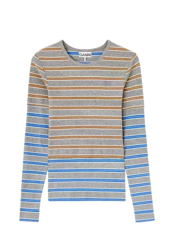 GANNI Long-sleeve Top In Double Stripe - Grey