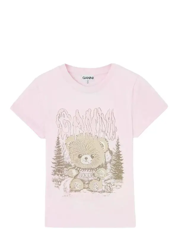 GANNI Baby-fit T-shirt With Forest Teddy - Pink