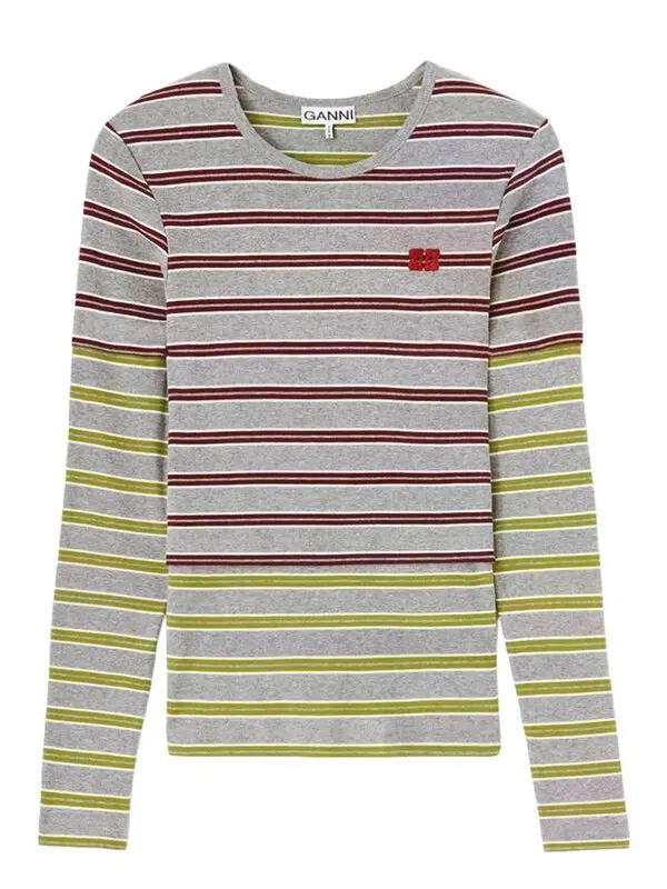 GANNI Long-sleeve Top In Double Stripe - Grey