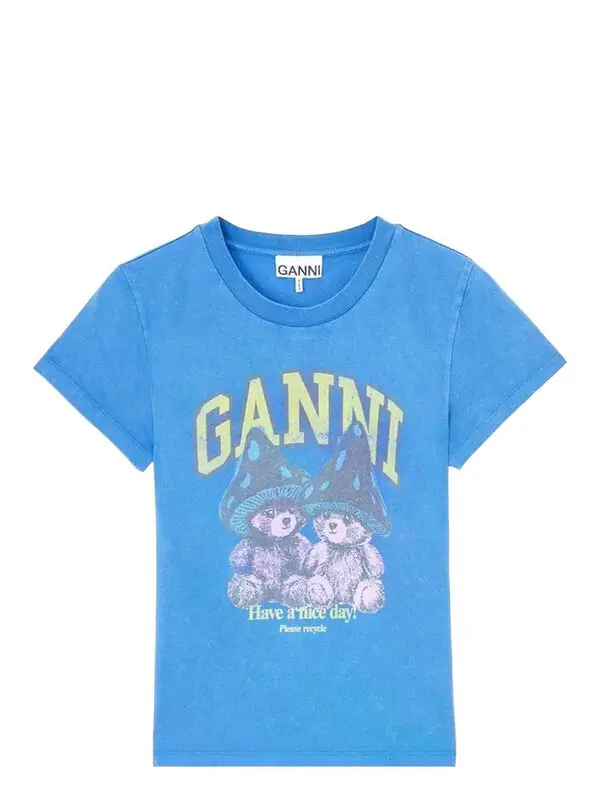 GANNI Baby-fit T-shirt With Mushroom Teddy - Blue