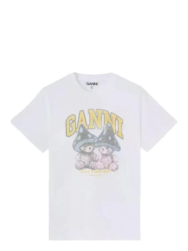 GANNI T-shirt With Mushroom Teddy - White