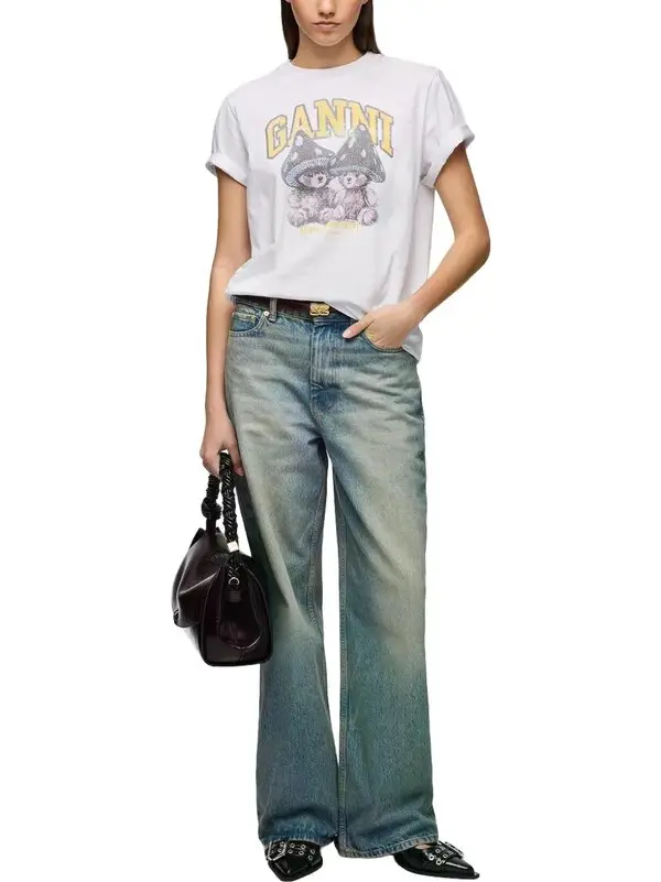GANNI Graphic Print Cotton T-shirt - White