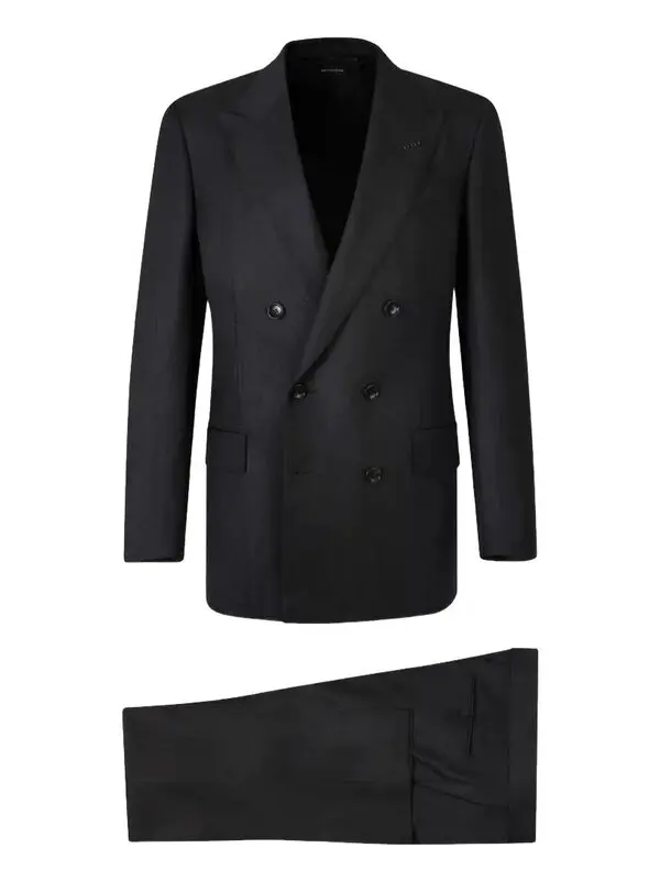 TOM FORD Herringbone Double-breasted Suit - Black