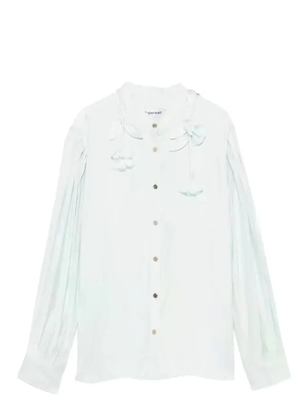 SELF-PORTRAIT Floral Embellished Band Collar Shirt - Blue