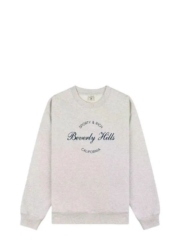 SPORTY & RICH Beverly Script Logo Embroidered Sweatshirt - Grey