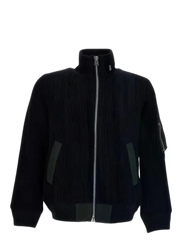 Sacai Ribbed-knit Panelled Cardigan - Blue