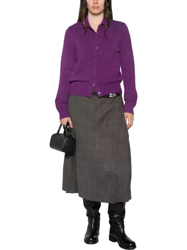 Eric Bompard Cashmere Polo Collar Cardigan - Purple