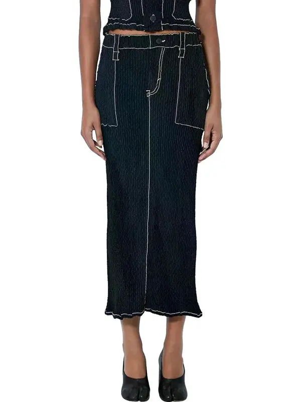Issey Miyake Midi Wavelet Contrast-stitching Elasticated-waistband Skirt - Black