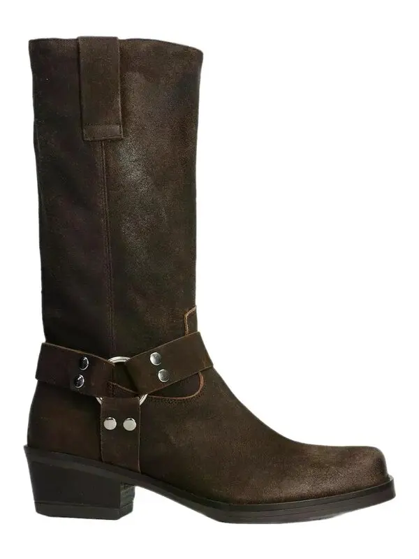 JULIE DEE Buckled Harness Biker Boots - Brown