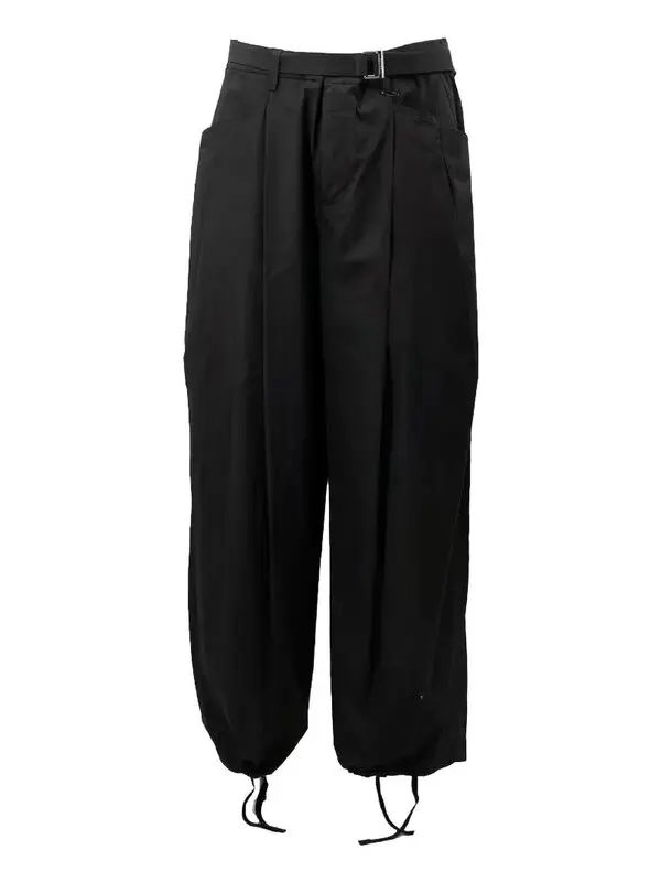 Sacai Belted Drawstring-hem Wide-leg Trousers - Black
