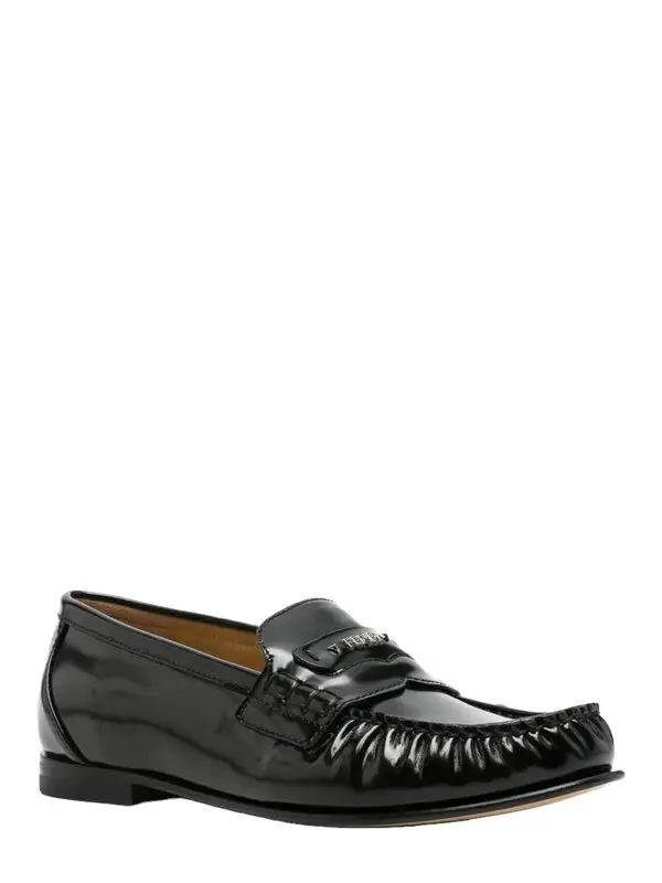 Fendi Gathered Logo-plaque Loafers - Black
