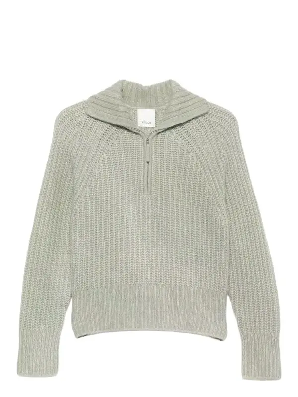 ALLUDE Ribbed-knit Zip-up Sweater - Green
