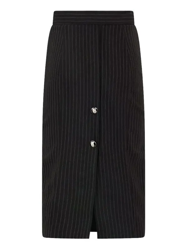 Elisabetta Franchi Pinstripe-pattern Button-detail Midi Skirt - Black