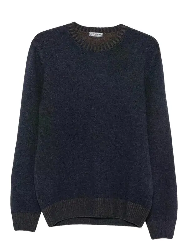 VENGERA Contrast Trim Crew Neck Sweater - Blue