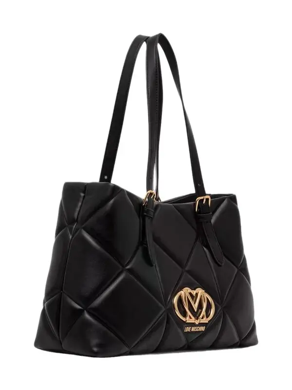 Moschino Quilted Logo Plaque Tote Bag - Black