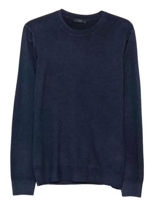 FAY Crew Neck Long Sleeve Wool Sweater - Blue