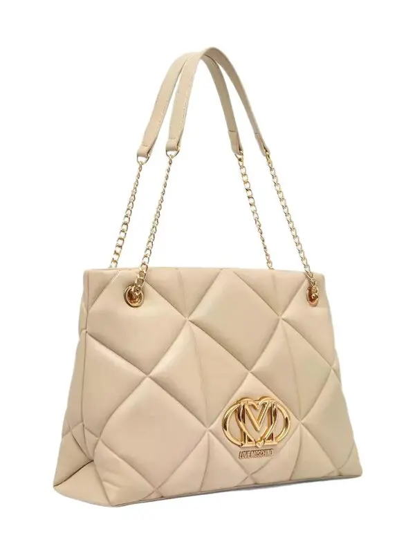 Moschino Quilted Logo Plaque Tote Bag - Neutrals