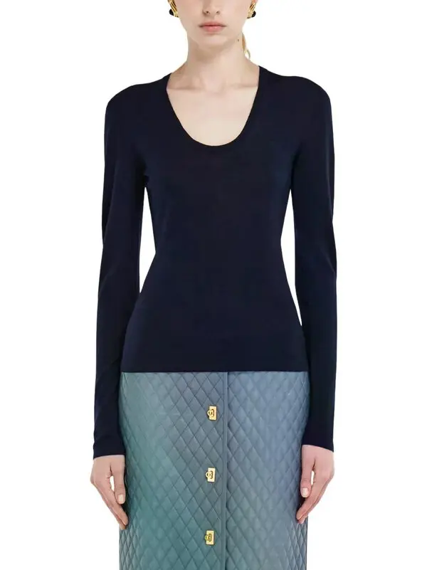 FERRAGAMO Lightweight Wool Long-sleeve Top - Blue