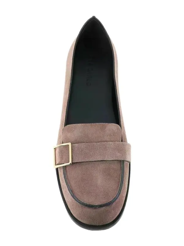 DEL CARLO Suede Loafers With Gold-tone Buckle Detail - Neutrals