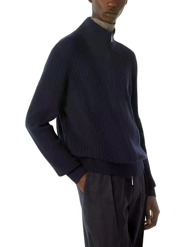 Loro Piana Ribbed-knit Zip-up Cashmere Cardigan - Blue