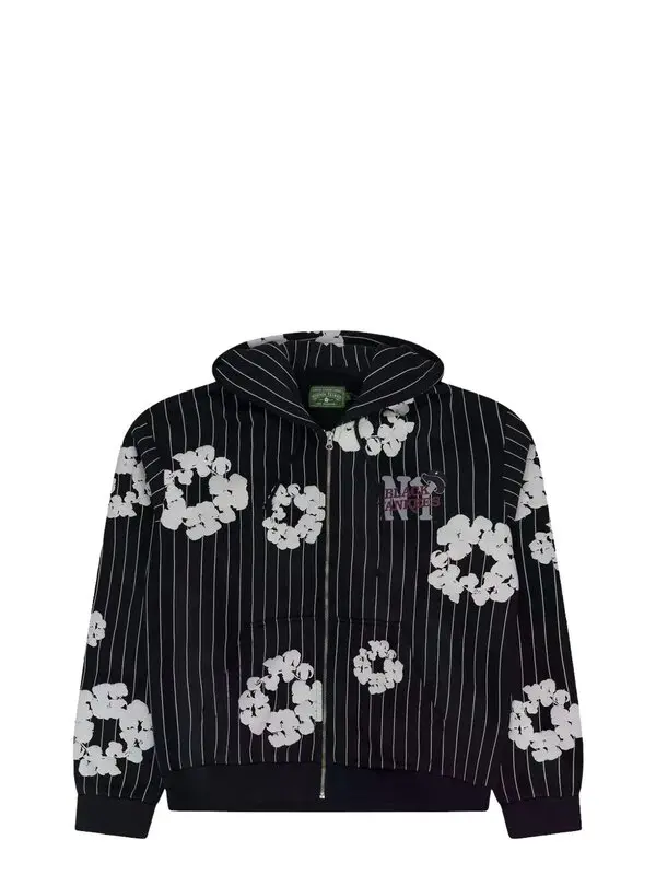 DENIM TEARS Yankees Wreath Striped Zip-up Hoodie - Black