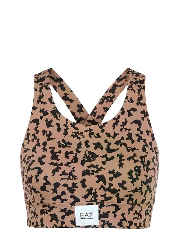 EA7 Animal-print Crossover-strap Sports Bra - Brown