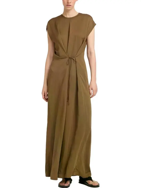 YVES SALOMON Asymmetric Adjustable Satin Maxi Dress - Brown