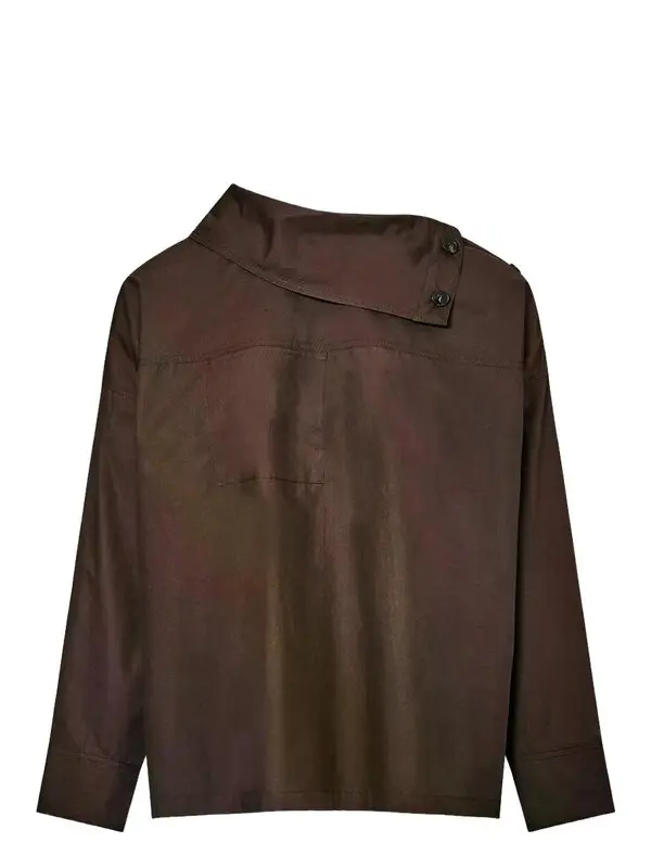 YVES SALOMON Poplin Blouse With Funnel Neck - Brown