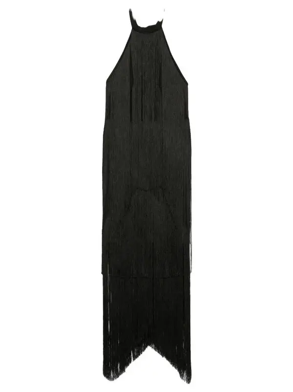 ALESSANDRO LEGORA Fringe-trimmed Halter-neck Midi Dress - Black