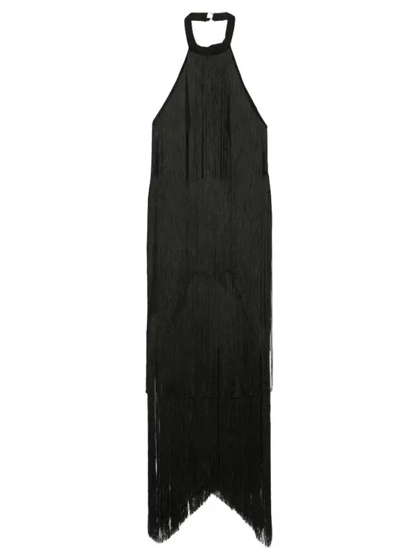 ALESSANDRO LEGORA Fringe-trimmed Halter-neck Midi Dress - Black