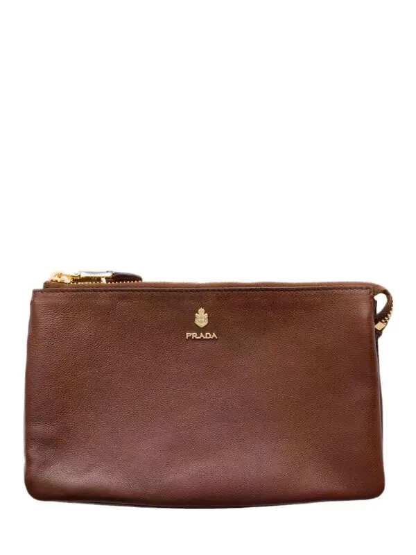 Prada Leather Zipper Pouch - Brown