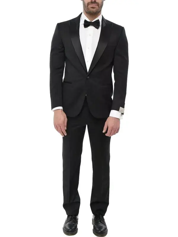 Corneliani Satin Peak-lapel Wool Suit - Black