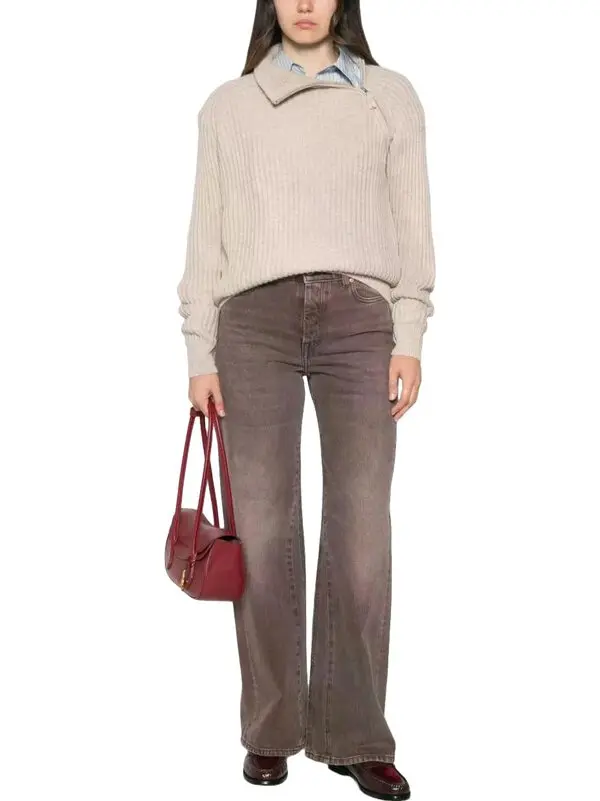 ALLUDE Ribbed Zip-neck Sweater - Neutrals
