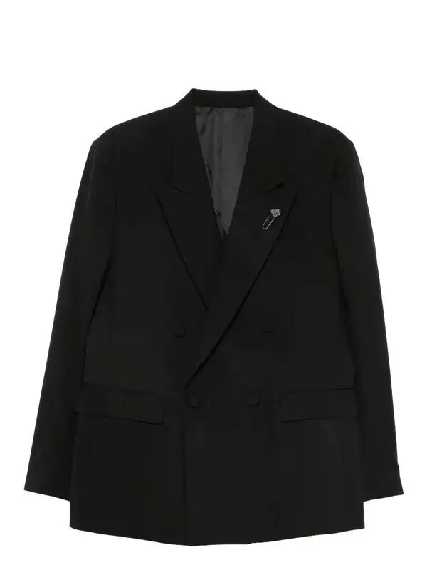 LARDINI Double-breasted Peak-lapel Jacket - Black